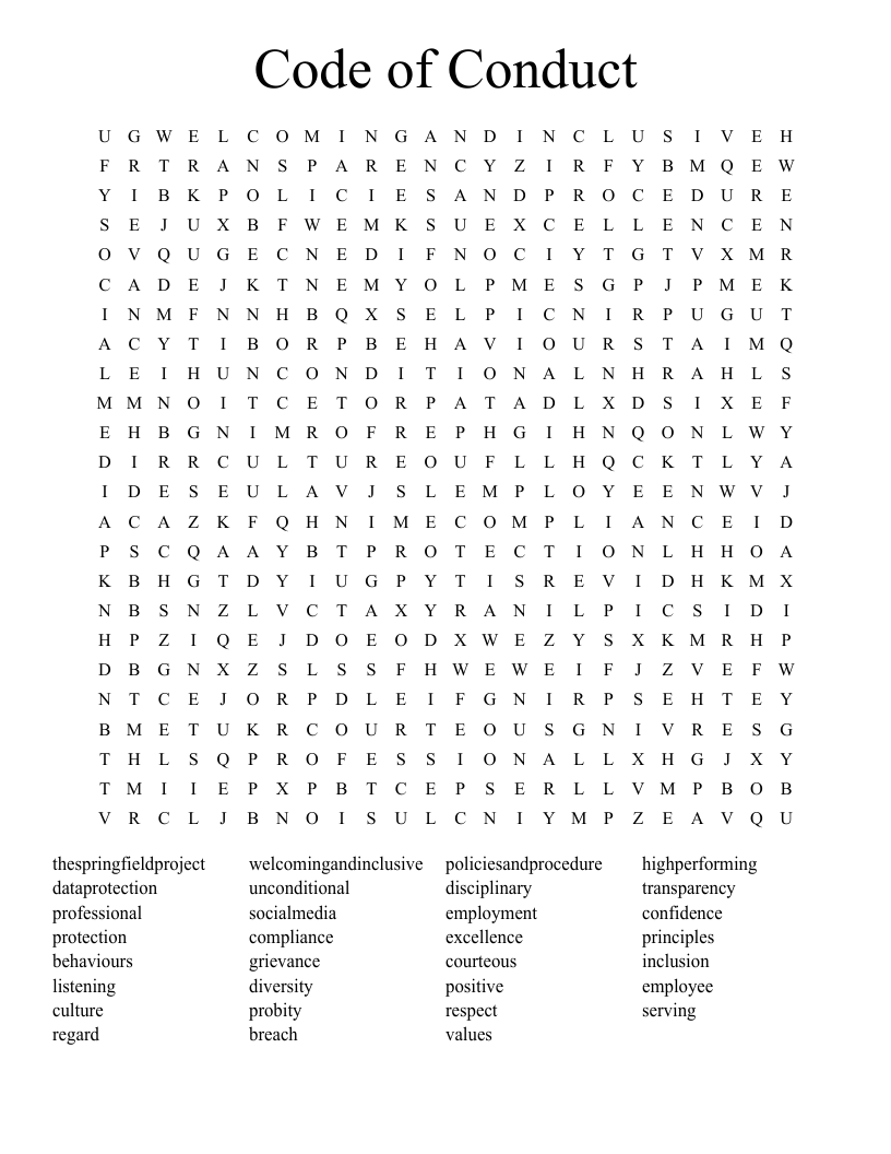 Code of Conduct Word Search - WordMint