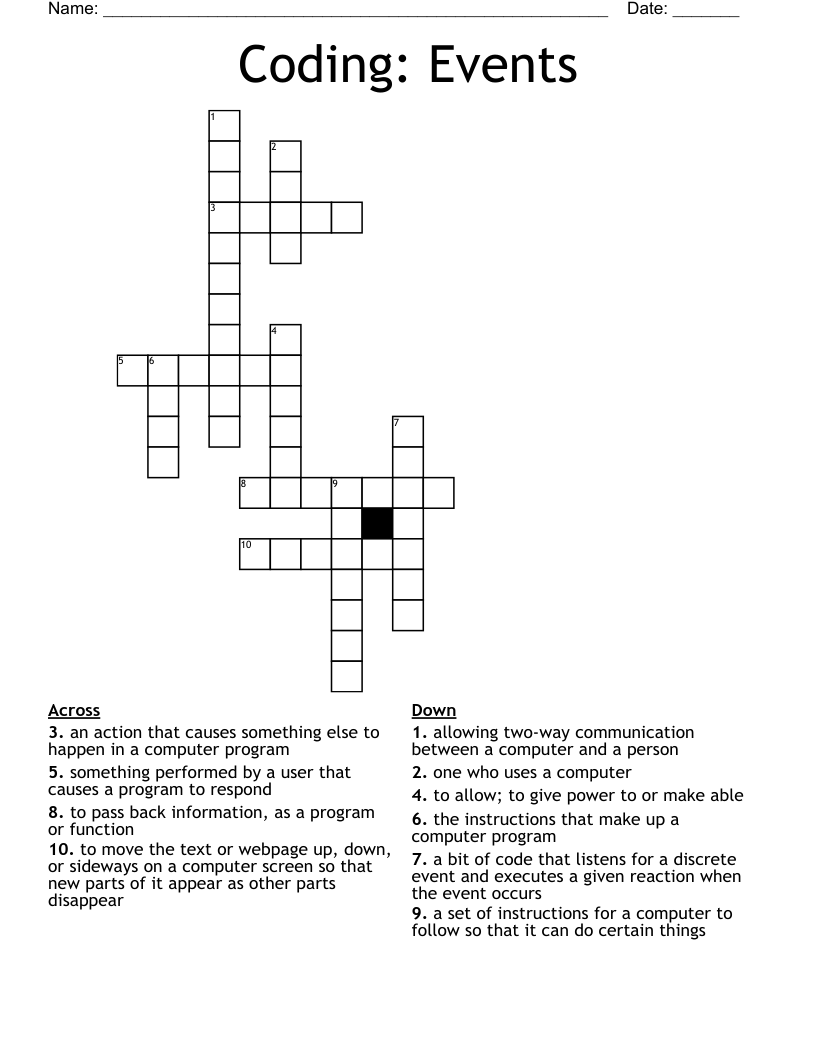 Coding Events Crossword WordMint