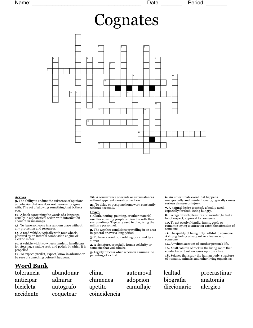 Cognates Crossword - WordMint