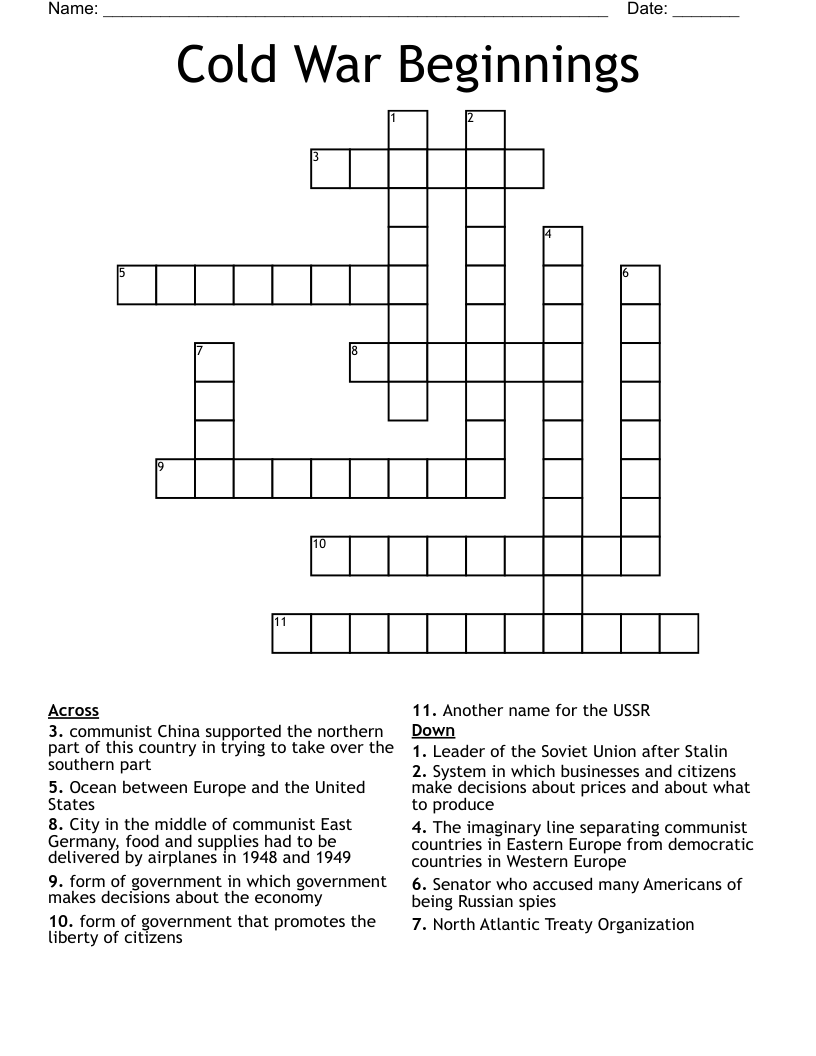 Cold War Beginnings Crossword - WordMint