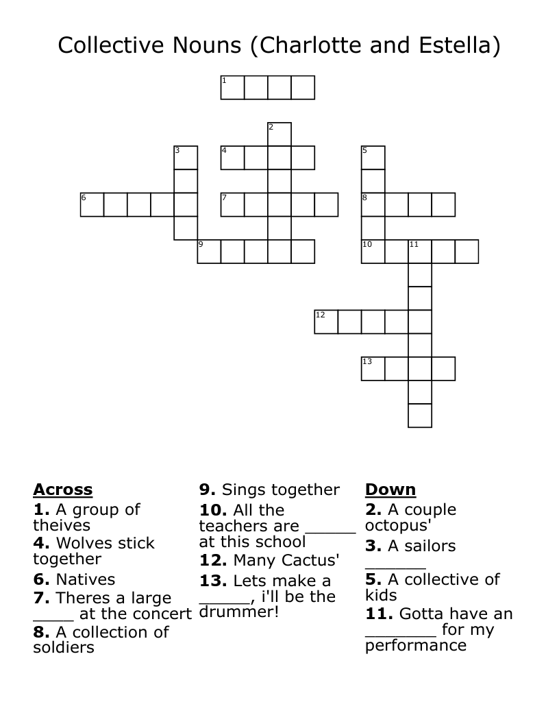Collective Nouns (Charlotte and Estella) Crossword - WordMint