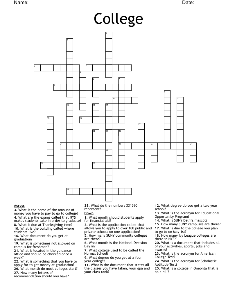 College Crossword WordMint