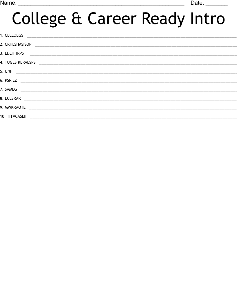 College &amp; Career Ready Intro Word Scramble - WordMint