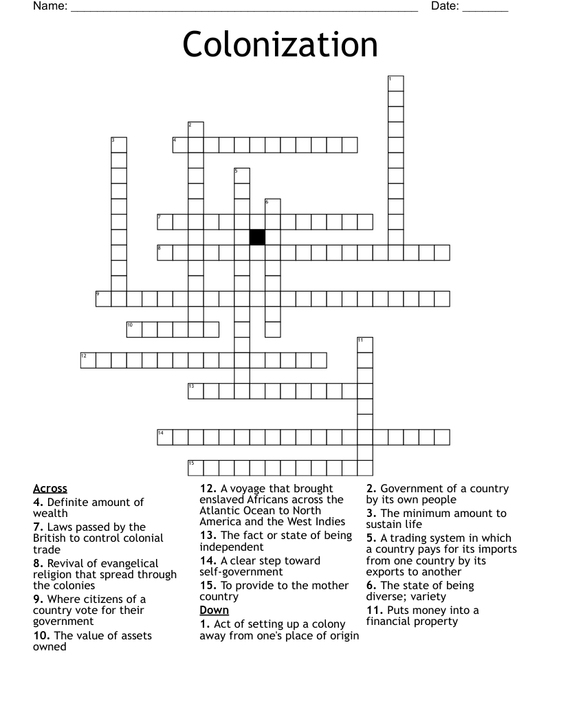 Colonization Crossword - WordMint