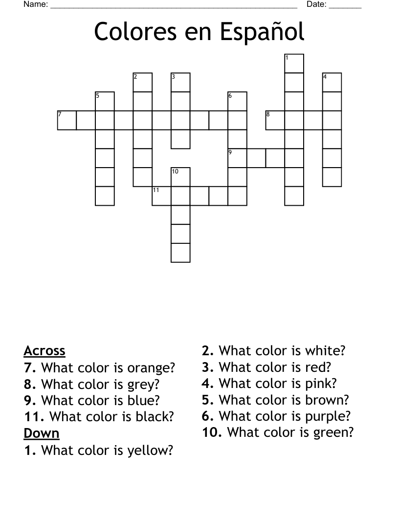 Colores en Español Crossword - WordMint
