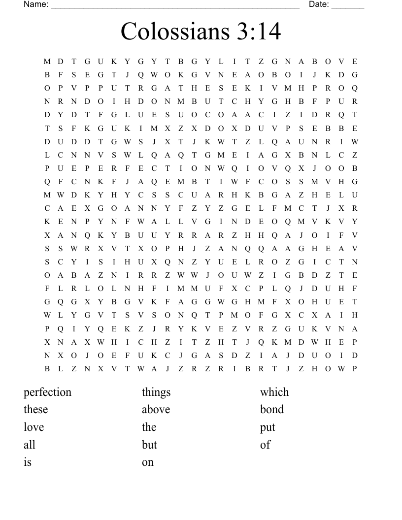 Colossians 3:14 Word Search - WordMint