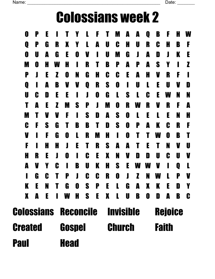 Colossians week 2 Word Search - WordMint