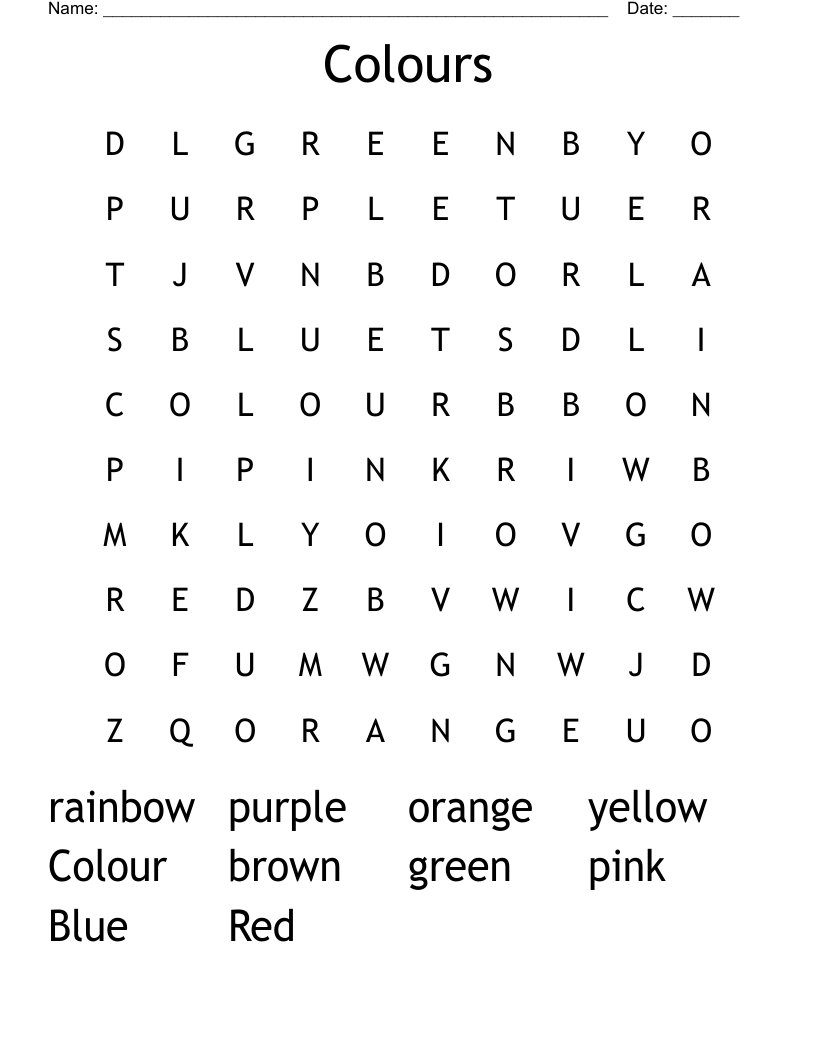 Colours Word Search - WordMint