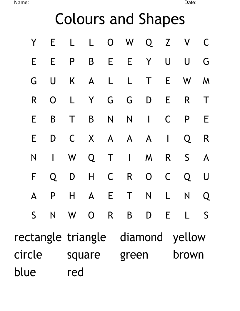 Colours and Shapes Word Search - WordMint