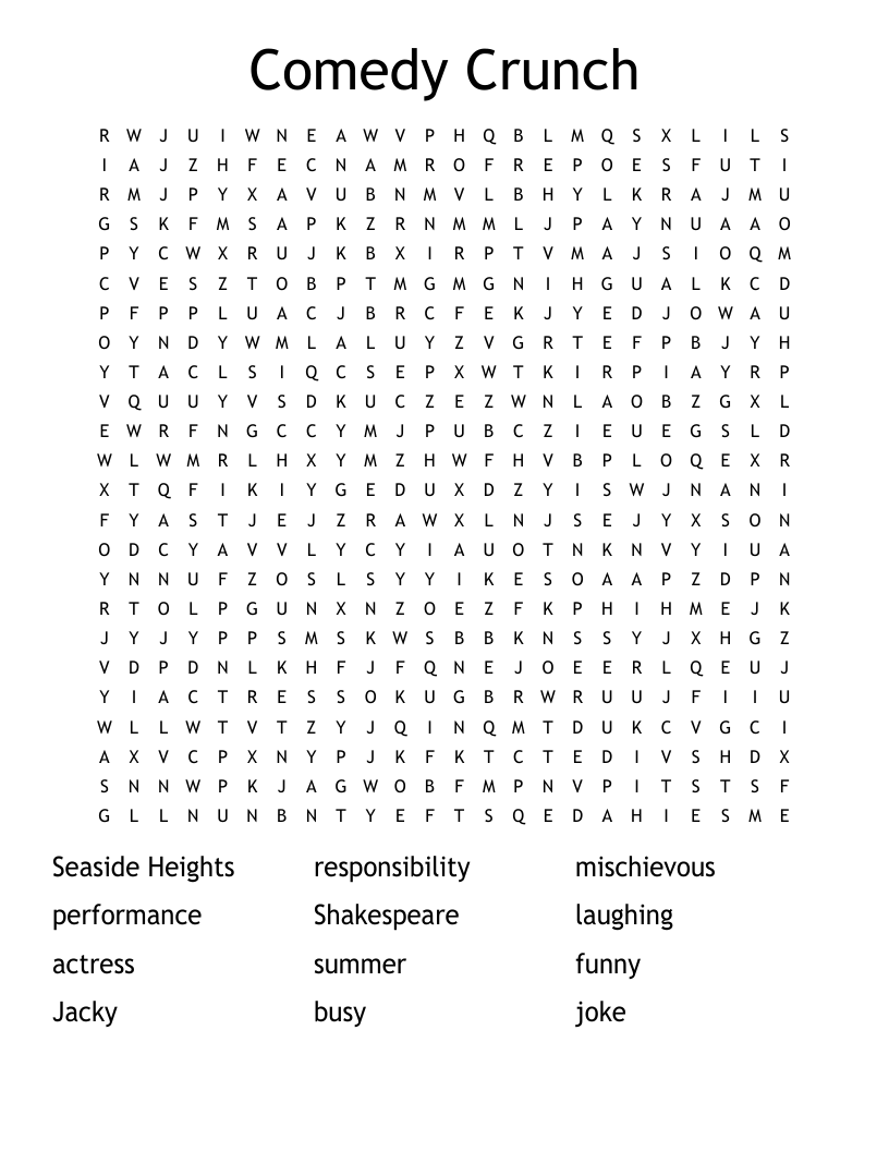 Comedy Crunch Word Search - WordMint