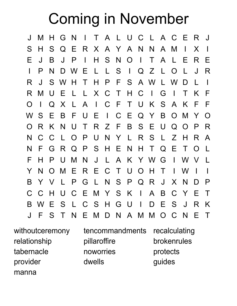 Coming in November Word Search - WordMint