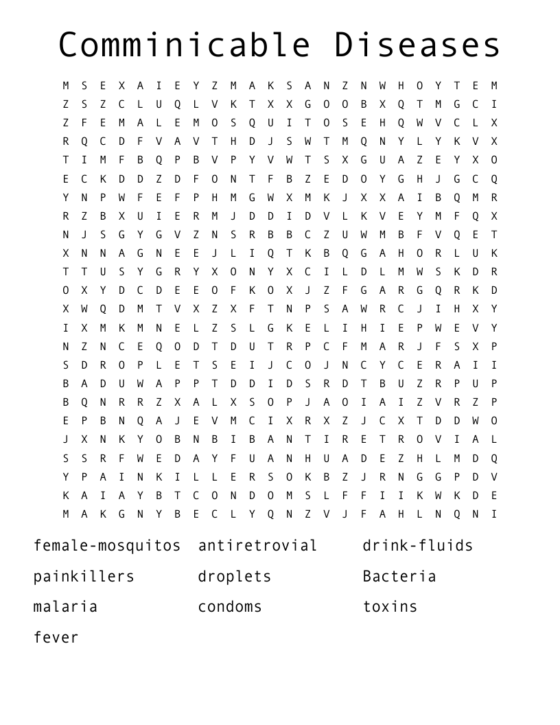 Comminicable Diseases Word Search - WordMint