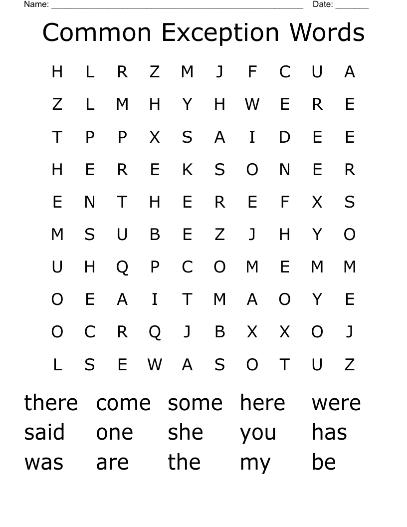 Common Exception Words Word Search - WordMint