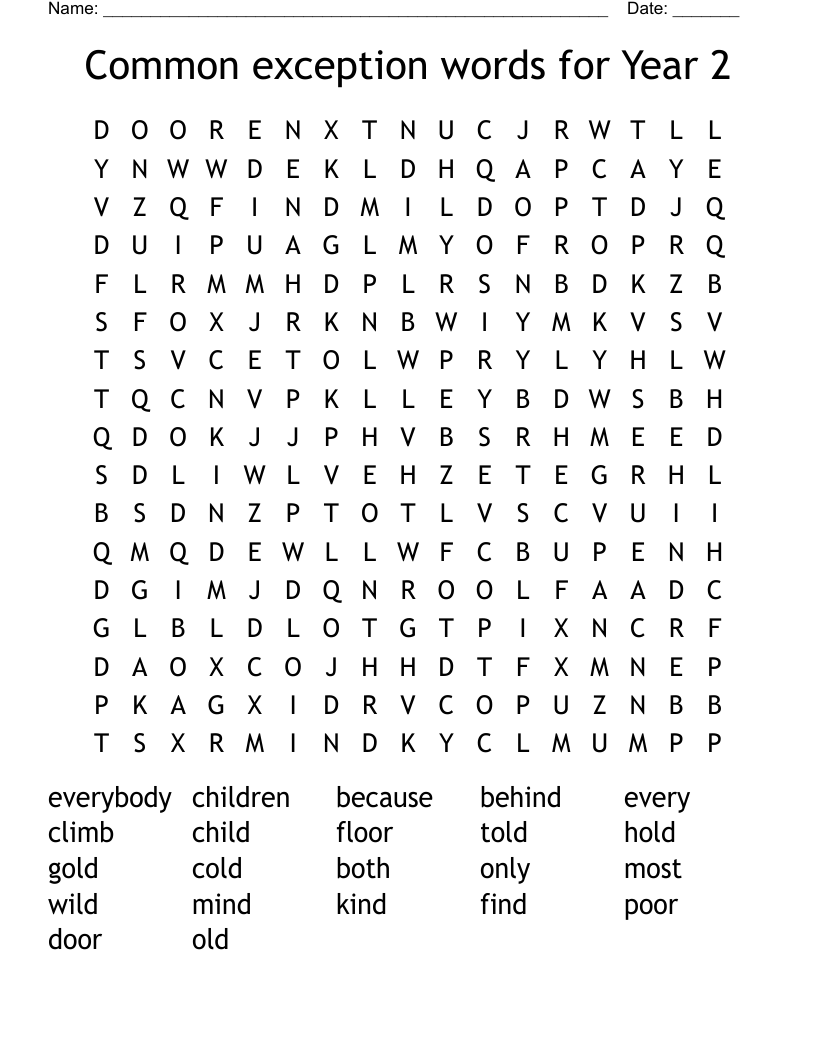 Common Exception Words For Year 2 Word Search WordMint