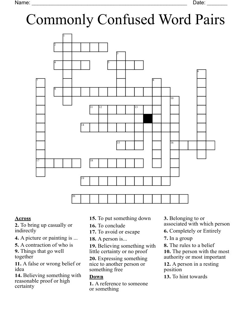 Commonly Confused Word Pairs Crossword - WordMint