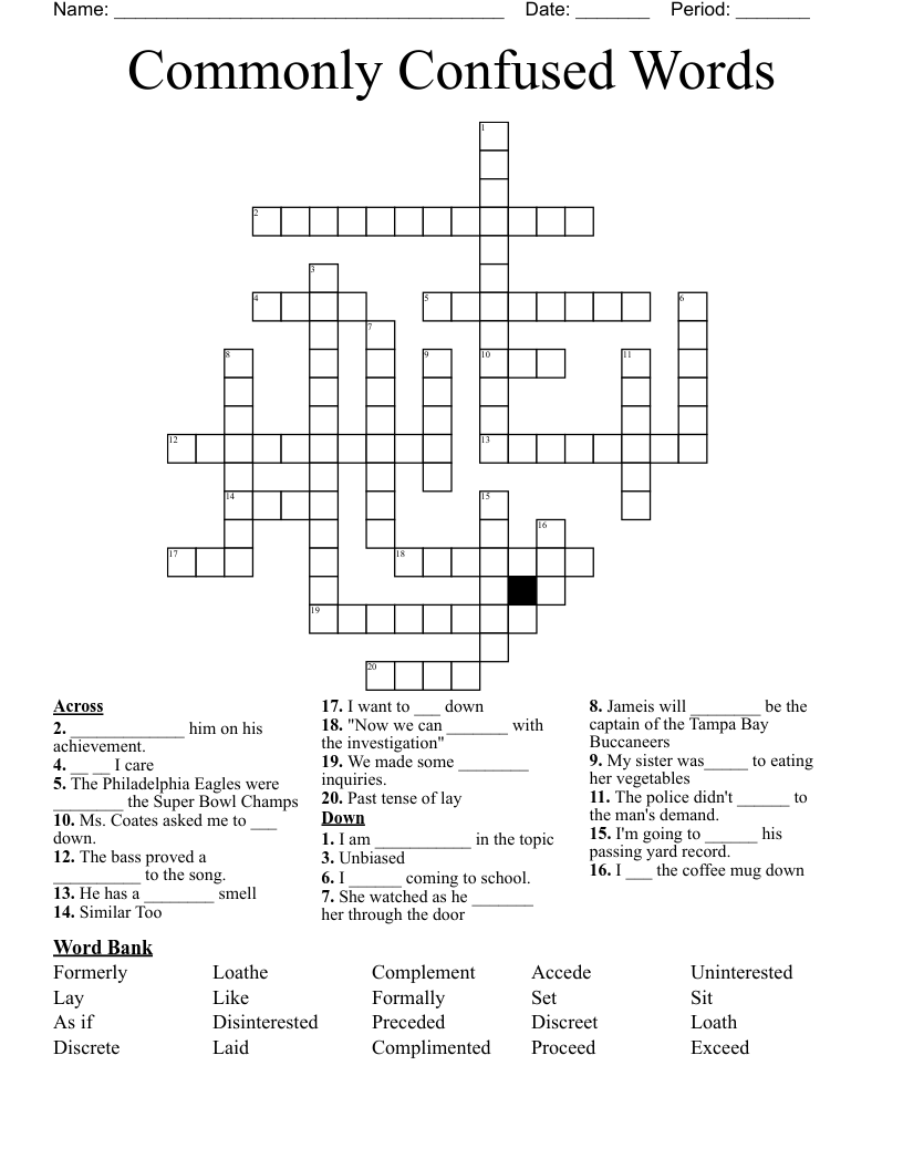 Commonly Confused Words Crossword - WordMint