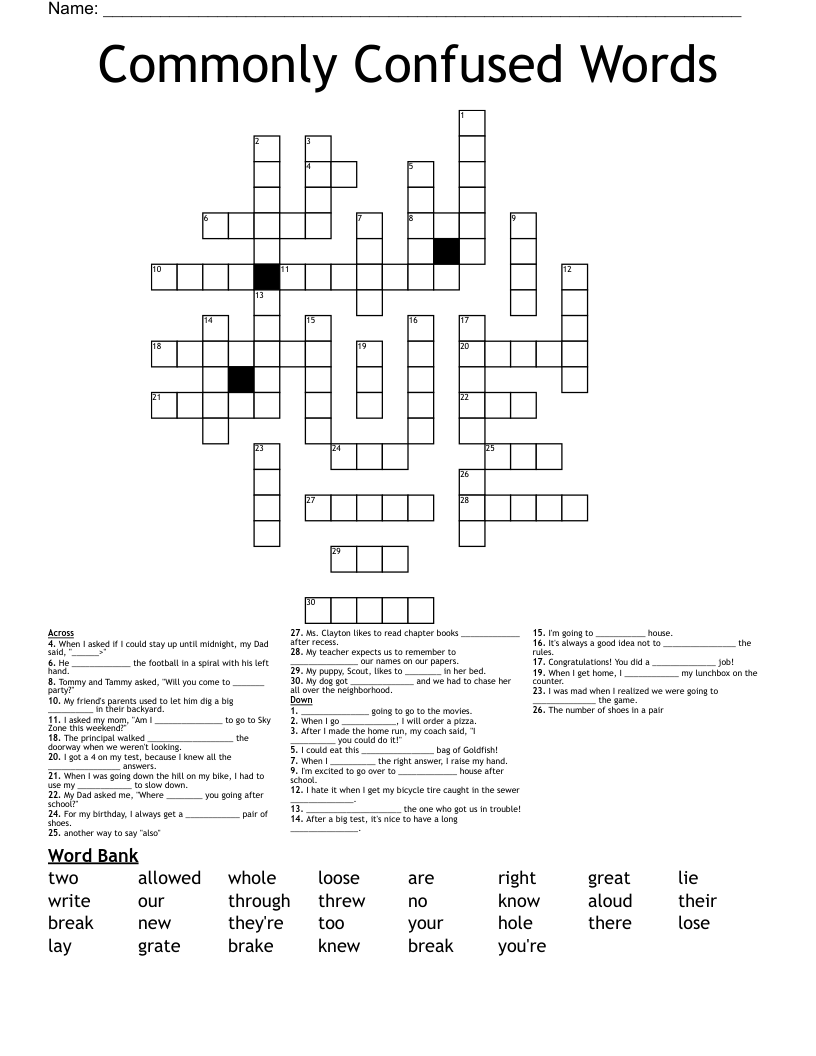 Commonly Confused Words Crossword - WordMint
