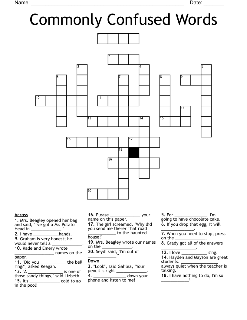 Commonly Confused Words Crossword - WordMint