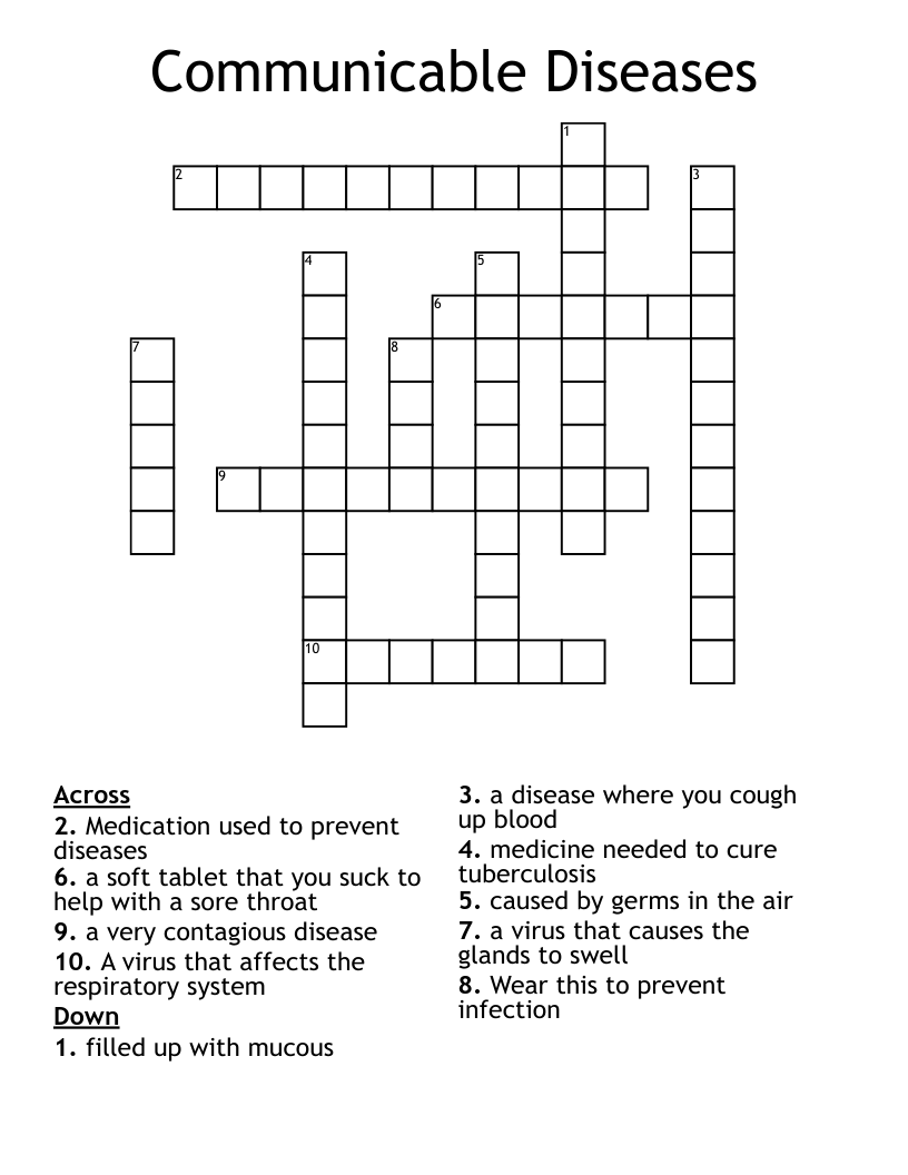 Communicable Diseases Crossword WordMint