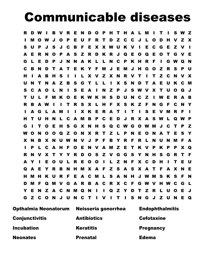 Communicable Diseases Word Search WordMint