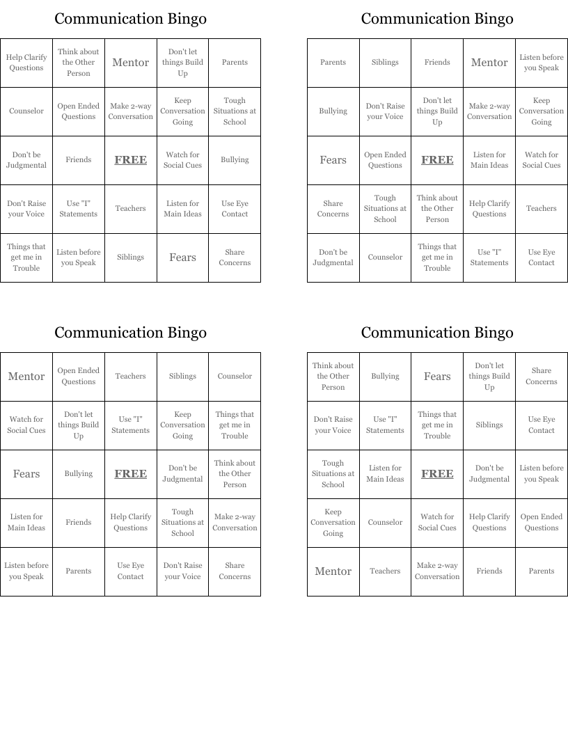 Communication Bingo - WordMint