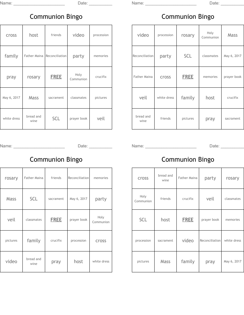Communion Bingo - WordMint