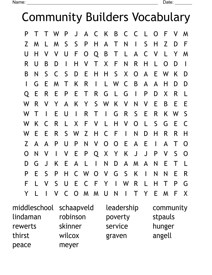 Community Builders Vocabulary Word Search - WordMint