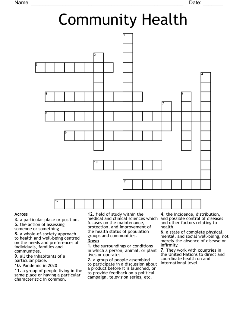 Community Health Crossword - WordMint