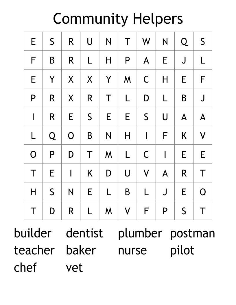 Community Helpers Word Search WordMint