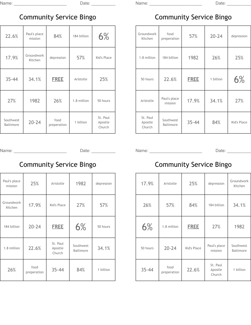 Community Service Bingo - WordMint