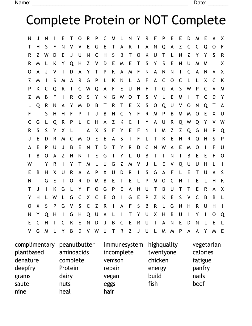 Complete Protein or NOT Complete Word Search - WordMint