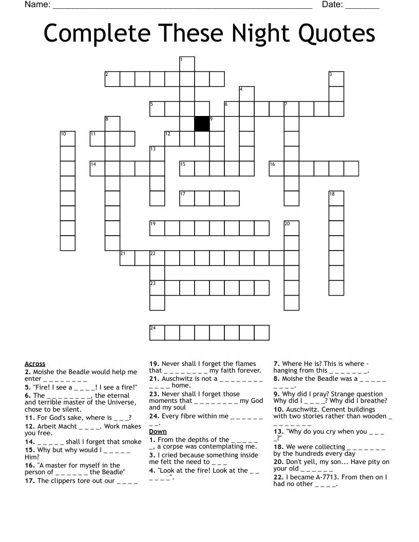 Complete These Night Quotes Crossword - WordMint