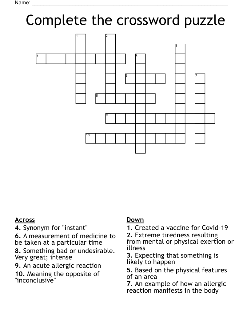 Complete the crossword puzzle - WordMint
