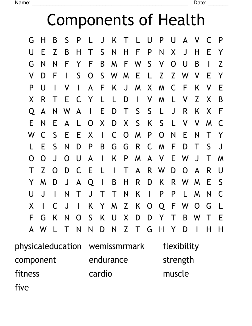Components of Health Word Search - WordMint