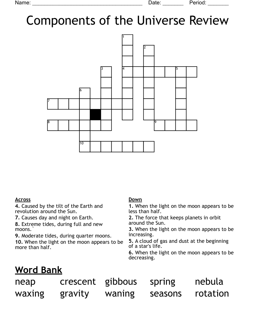 Components of the Universe Review Crossword - WordMint