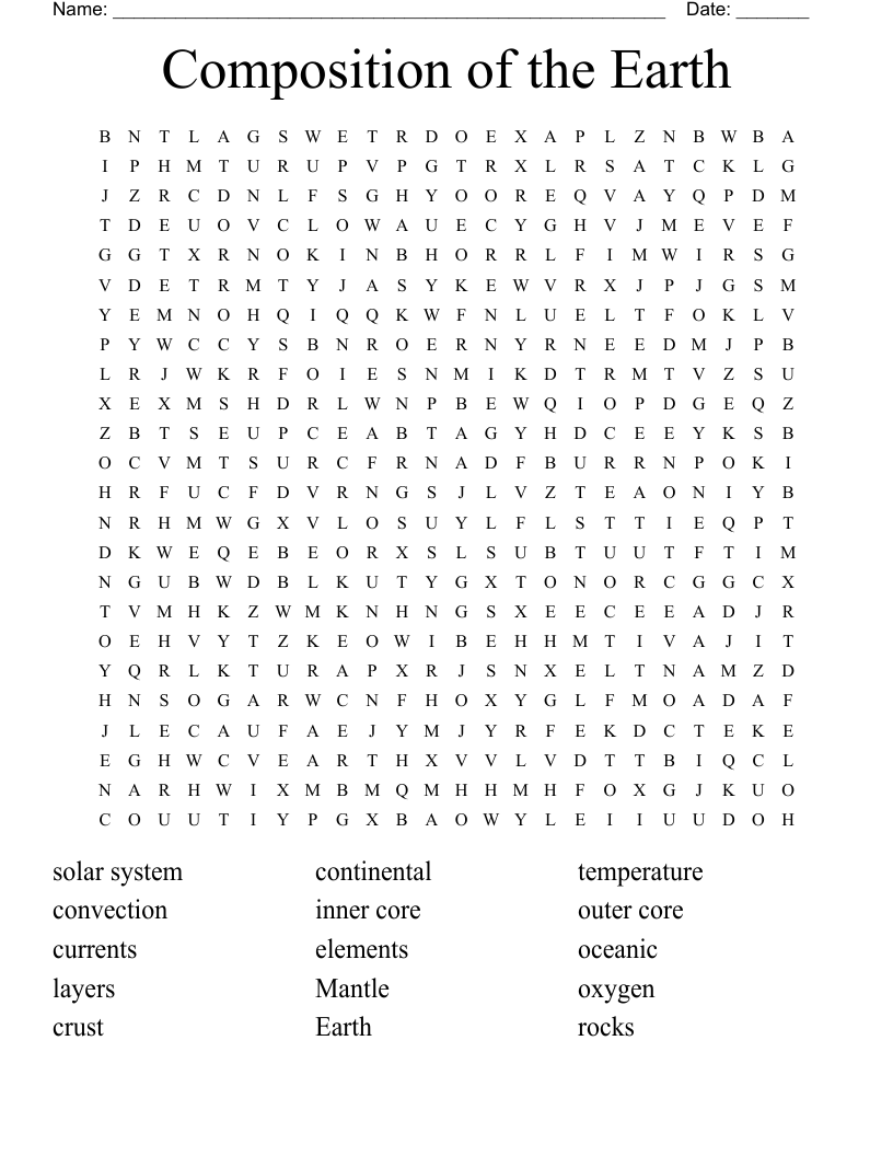 Composition of the Earth Word Search - WordMint