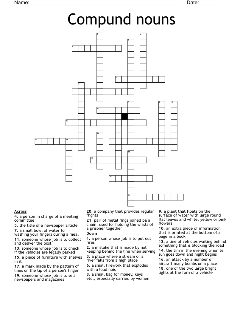 Compund nouns Crossword - WordMint