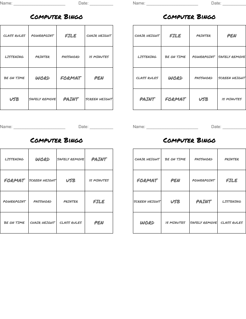 Computer Bingo - WordMint