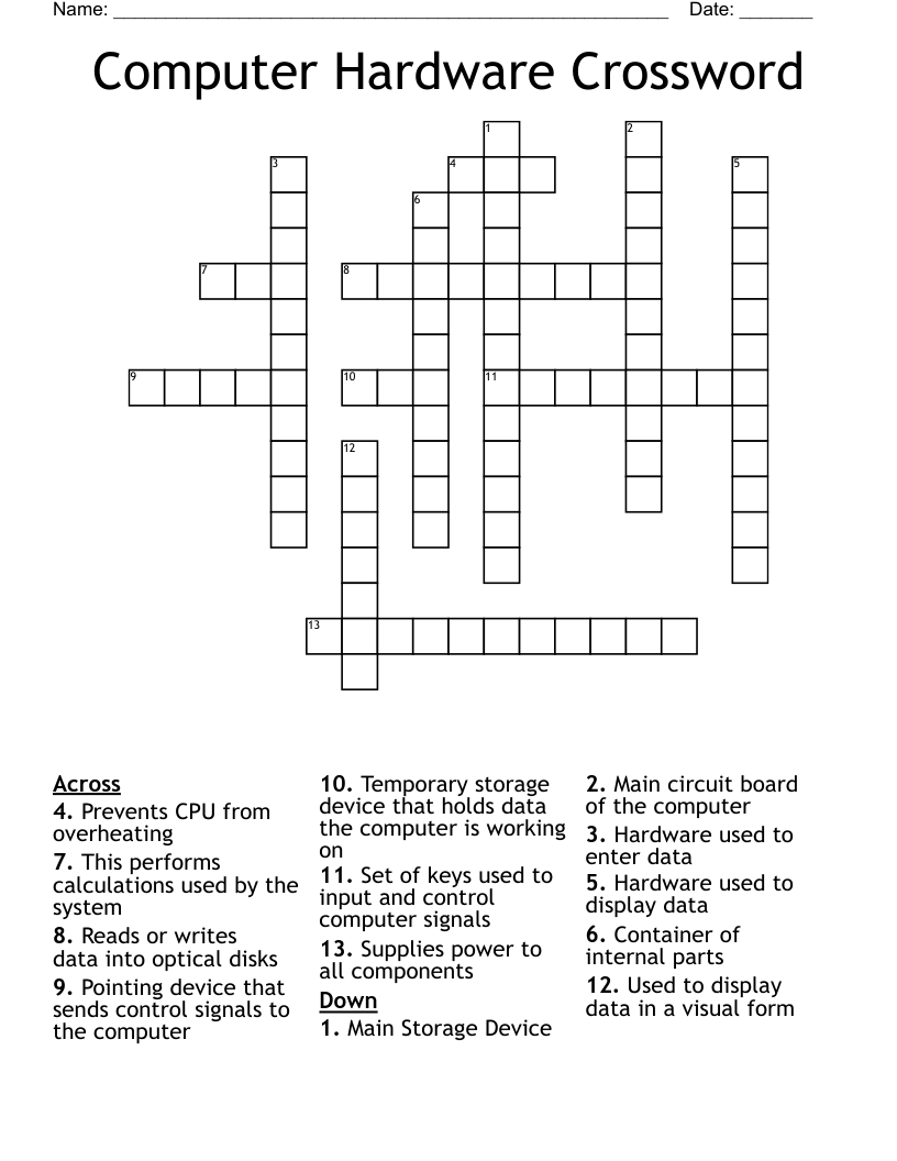 Computer Hardware Crosswords Word Searches Bingo Cards Wordmint Gambaran