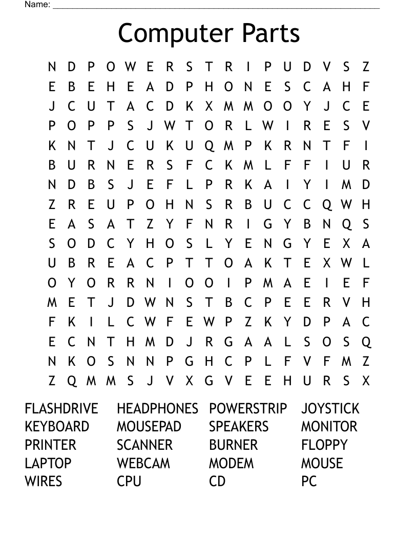 COMPUTER Parts Word Search WordMint