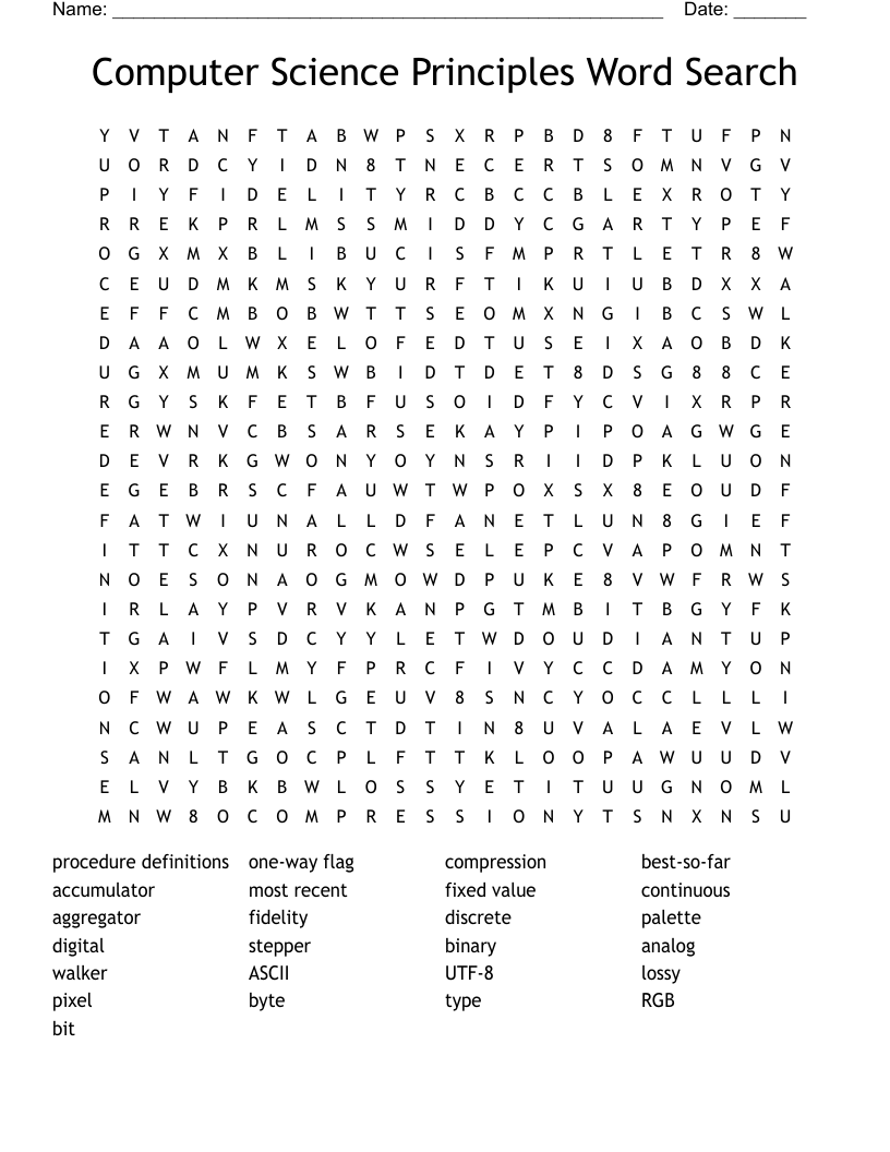 Computer Science Principles Word Search WordMint