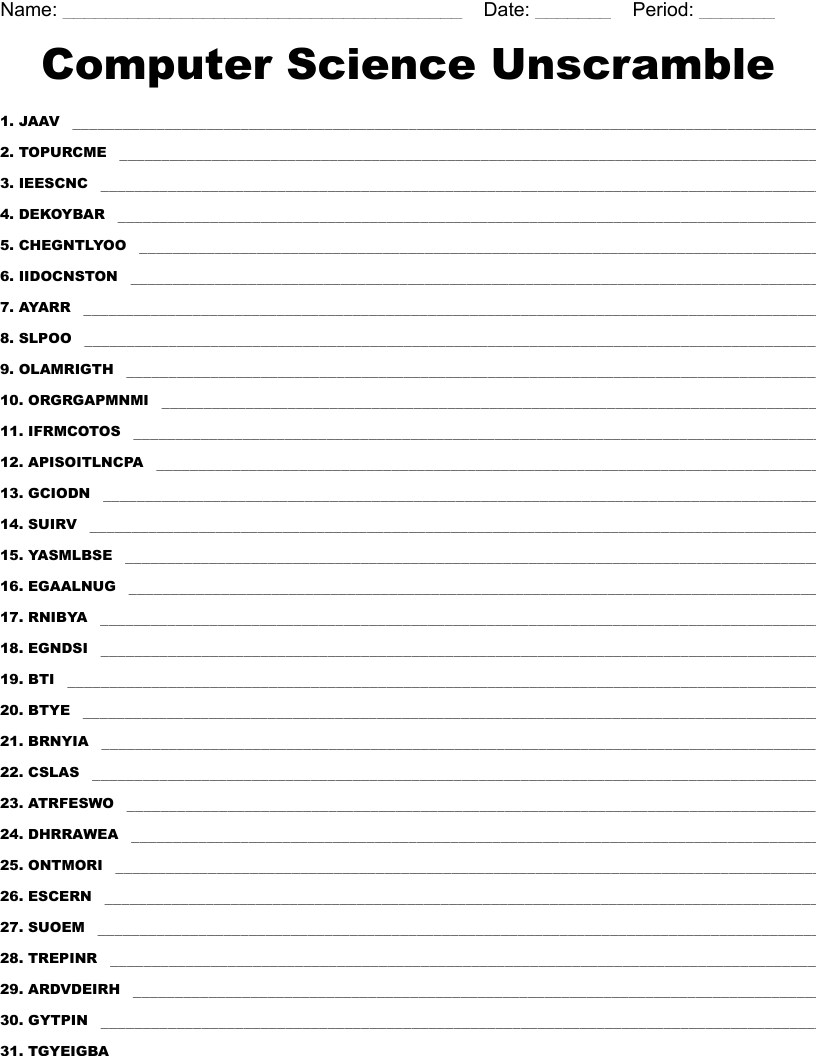 Computer Science Word Search WordMint