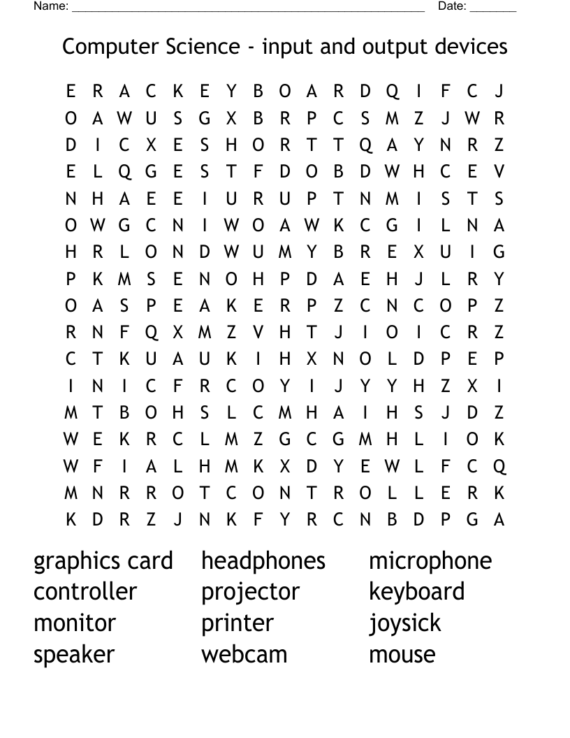 Computer Science Input And Output Devices Word Search WordMint