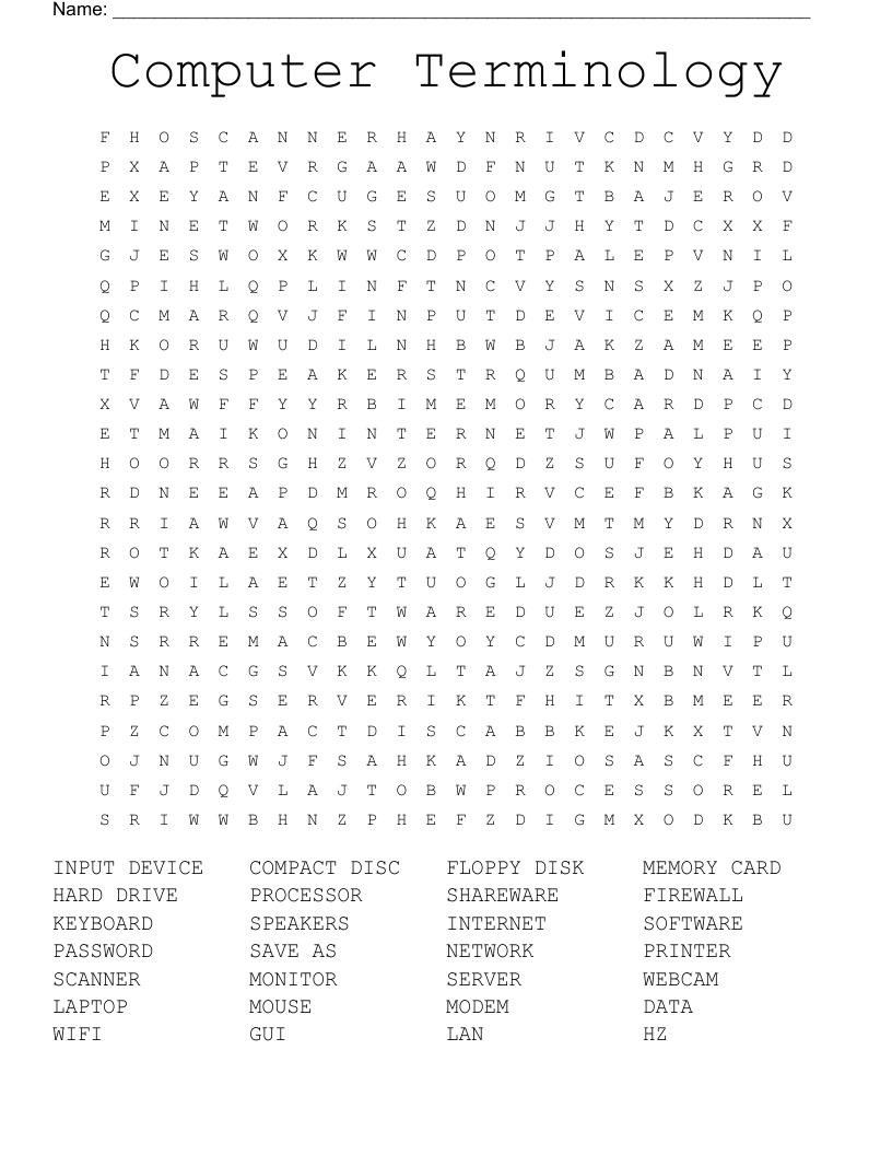 Computer Terminology Word Search WordMint