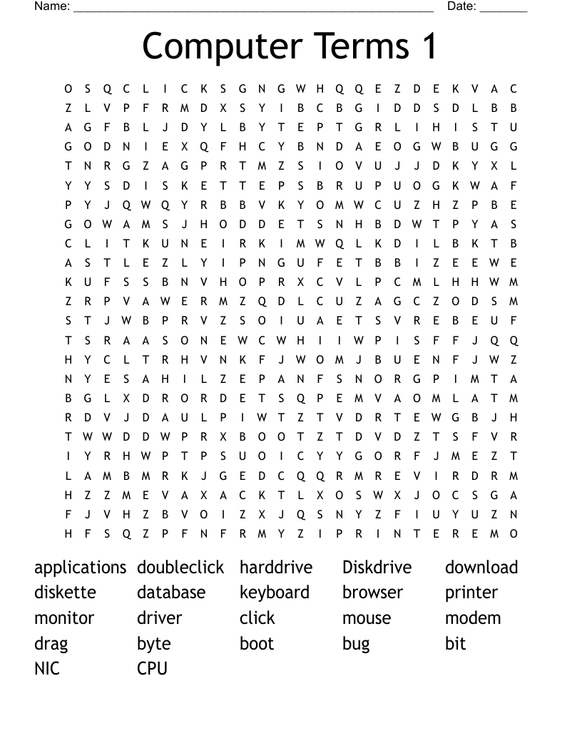 Computer Terms 1 Word Search WordMint