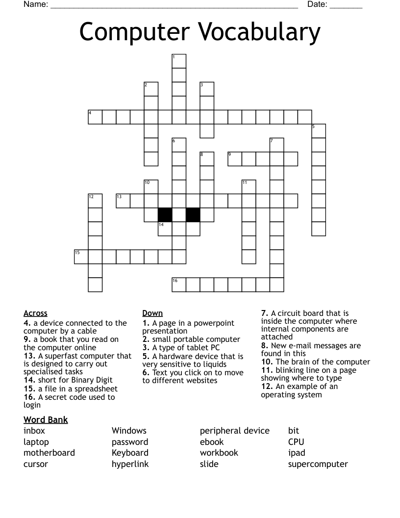 Computer Vocabulary Crossword - WordMint