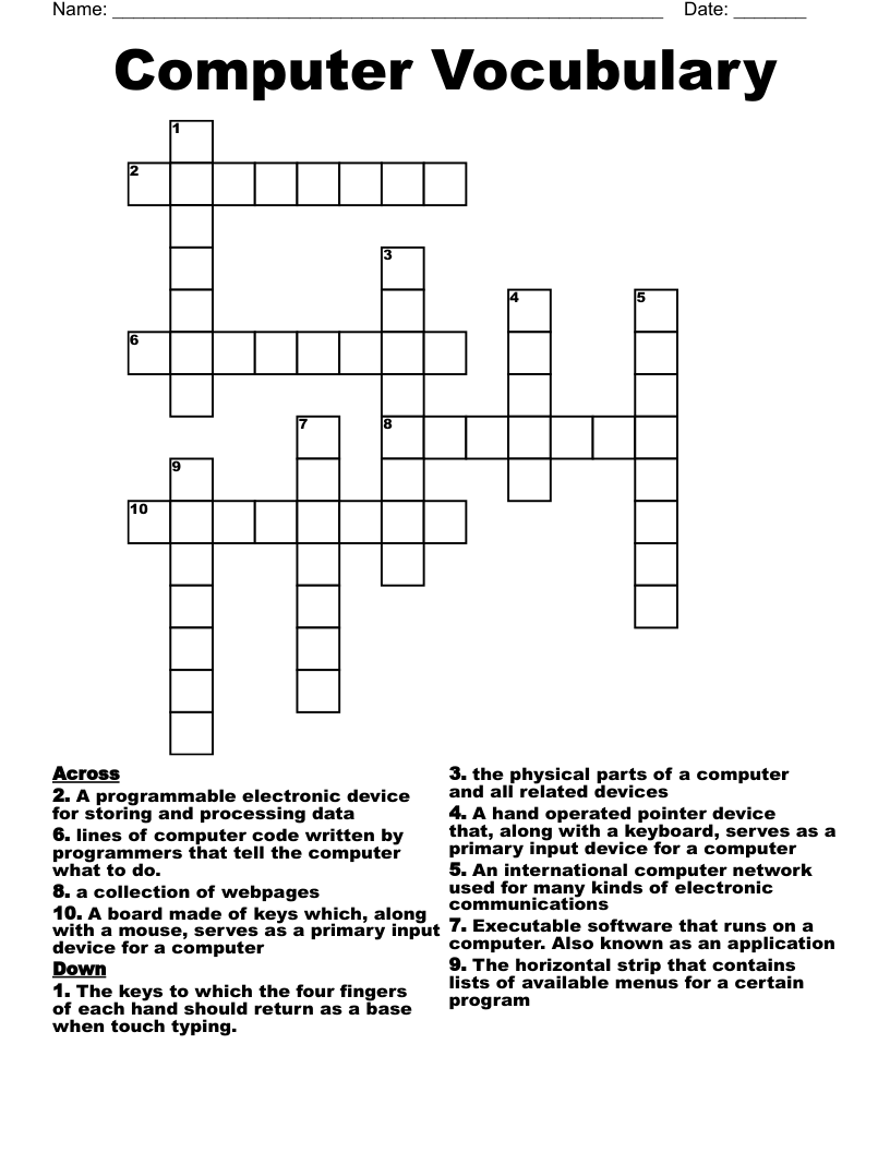 Computer Vocubulary Crossword - WordMint