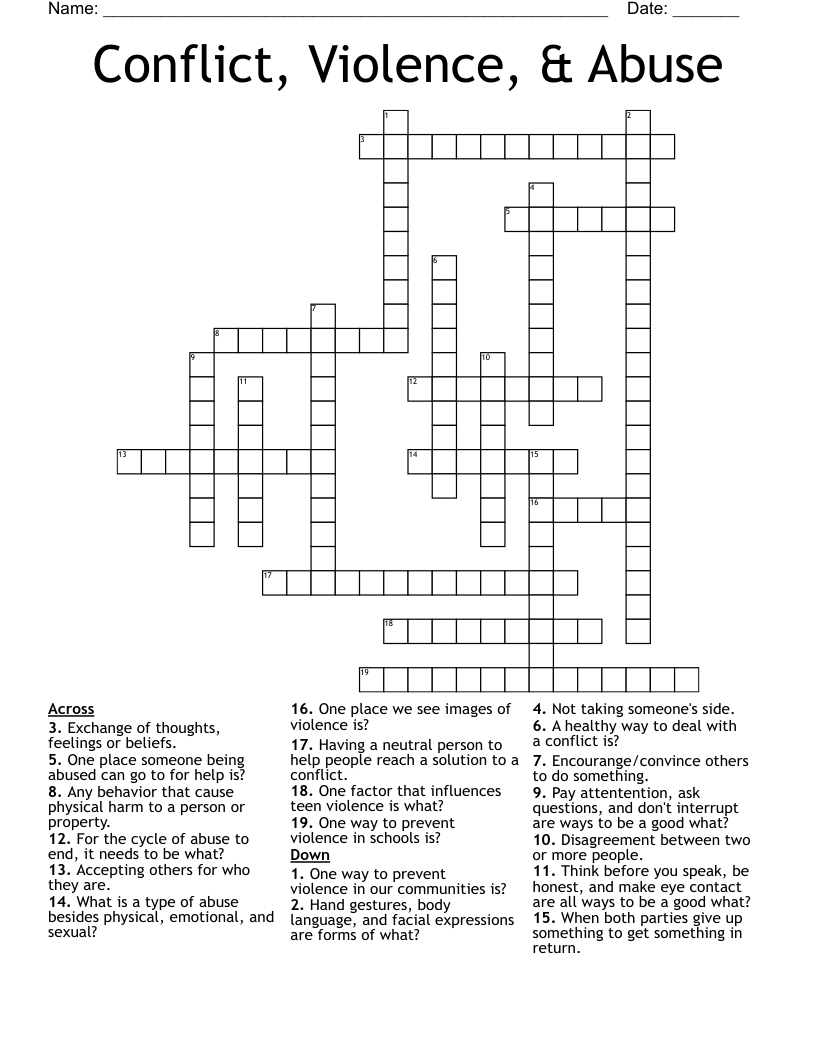 Conflict, Violence, & Abuse Crossword - WordMint