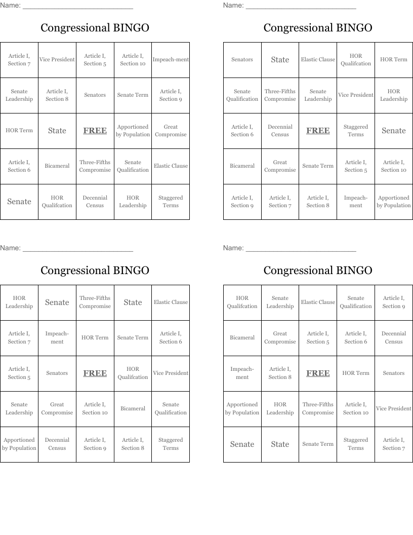 Congressional BINGO - WordMint