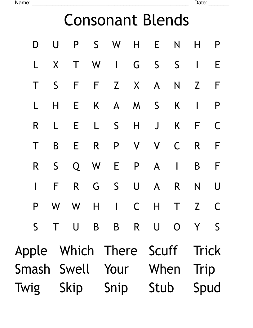 Consonant Blends Word Search WordMint
